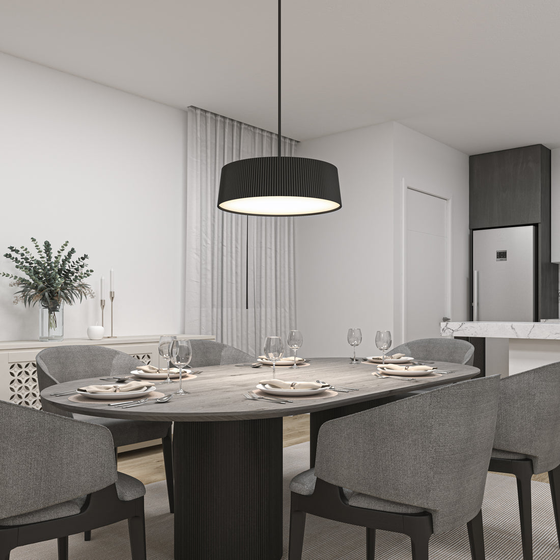 Groove Drum LED pendant light 3 CCT Matte in Matte Black | Artika Canada
