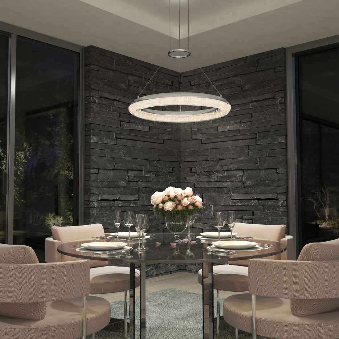 Famous Optical LED pendant light 5 CCT chrome | Artika Canada