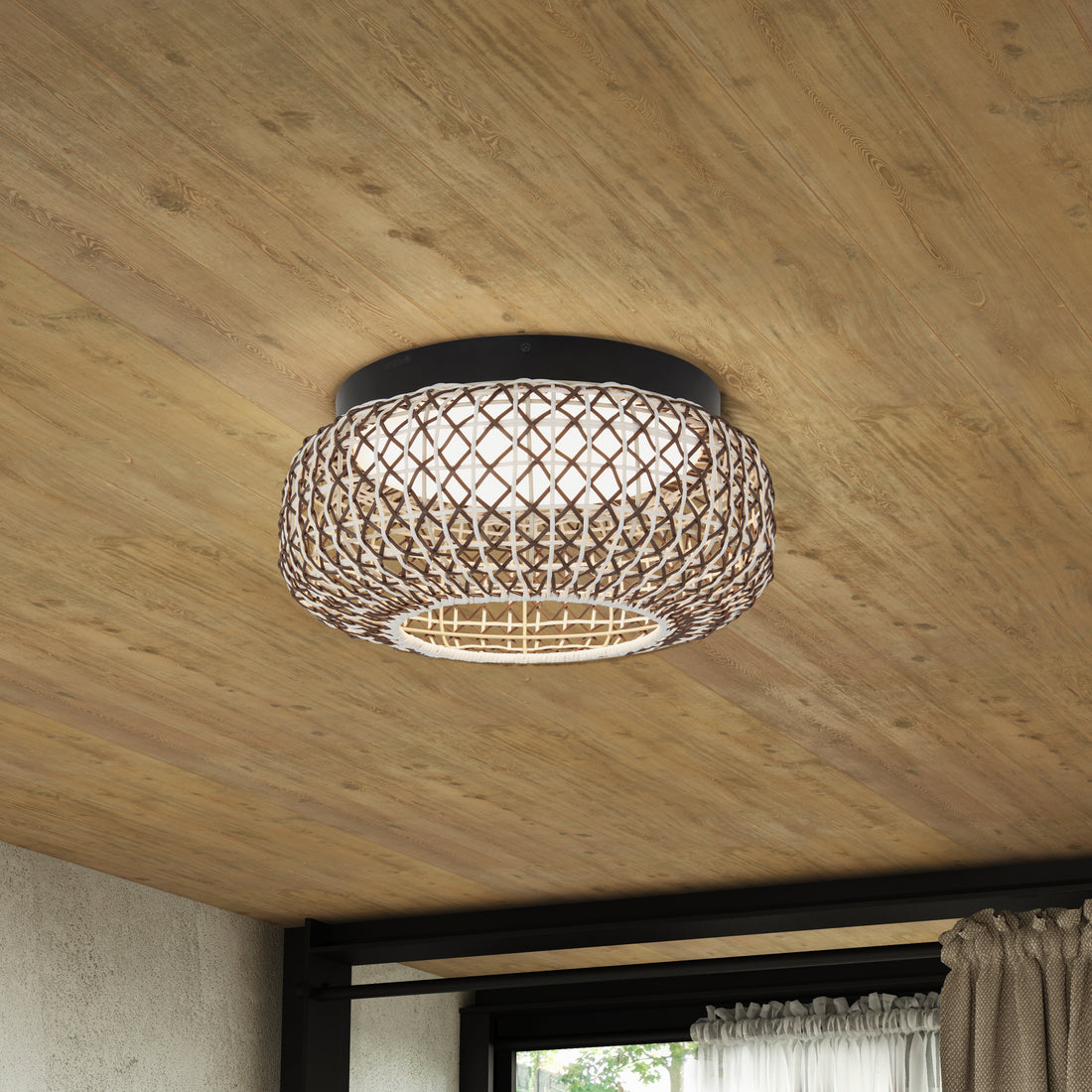 Benson 15 in. LED flush mount light 5 CCT black and rattan | Artika Canada