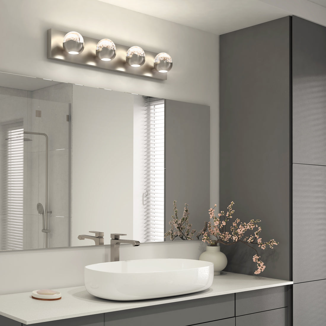 Oracle 4 light LED vanity light in Brushed Nickel | Artika Canada