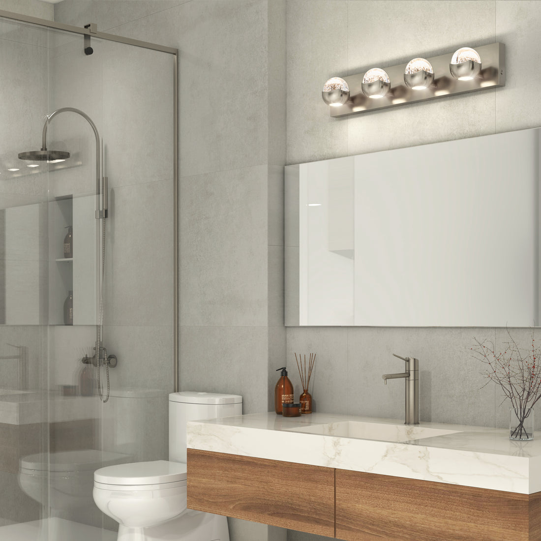 Oracle 4 light LED vanity light in Brushed Nickel | Artika Canada