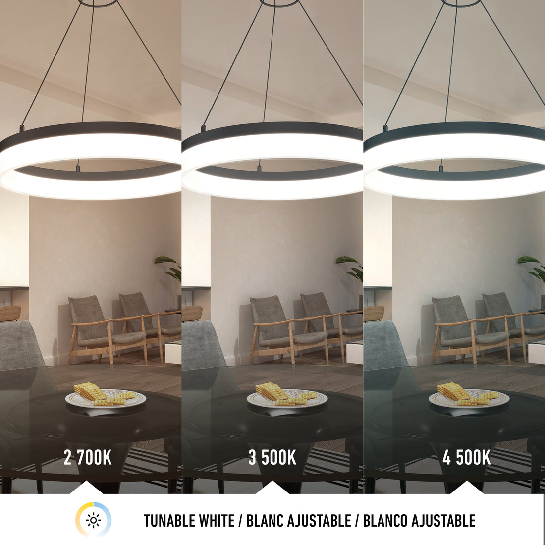 Optical LED Pendant Light 3 CCT Matte Black in Matte Black | Artika Canada
