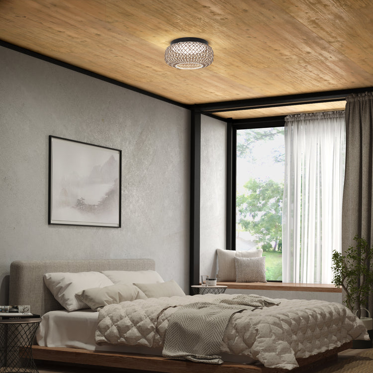 Benson 15 in. LED flush mount light 5 CCT black and rattan | Artika Canada