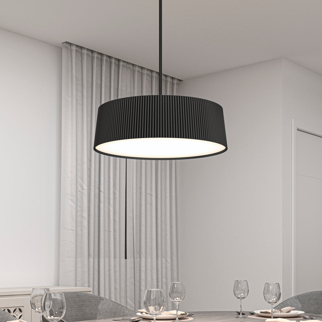 Groove Drum LED pendant light 3 CCT Matte in Matte Black | Artika Canada