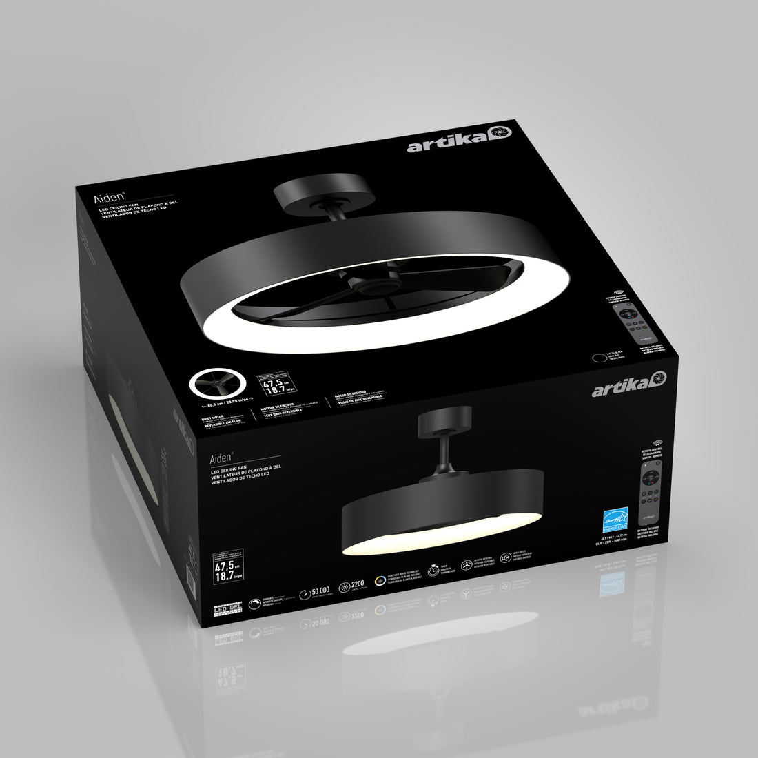 Aiden 24 in. LED ceiling fan 3 speeds - in Matte Black | Artika Canada