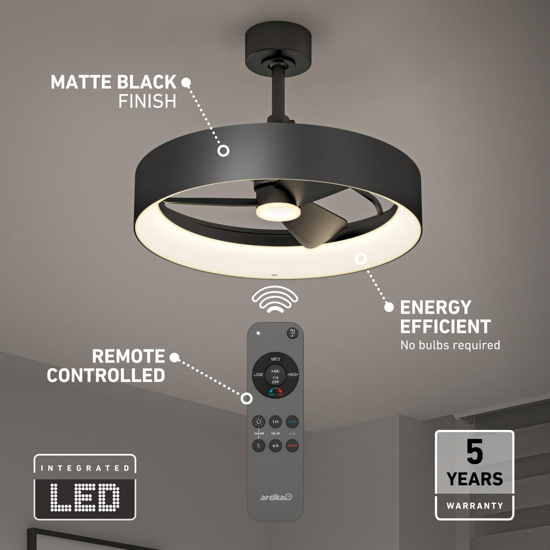 Austin 23 in. LED modern Matte Black ceiling in Matte Black | Artika Canada