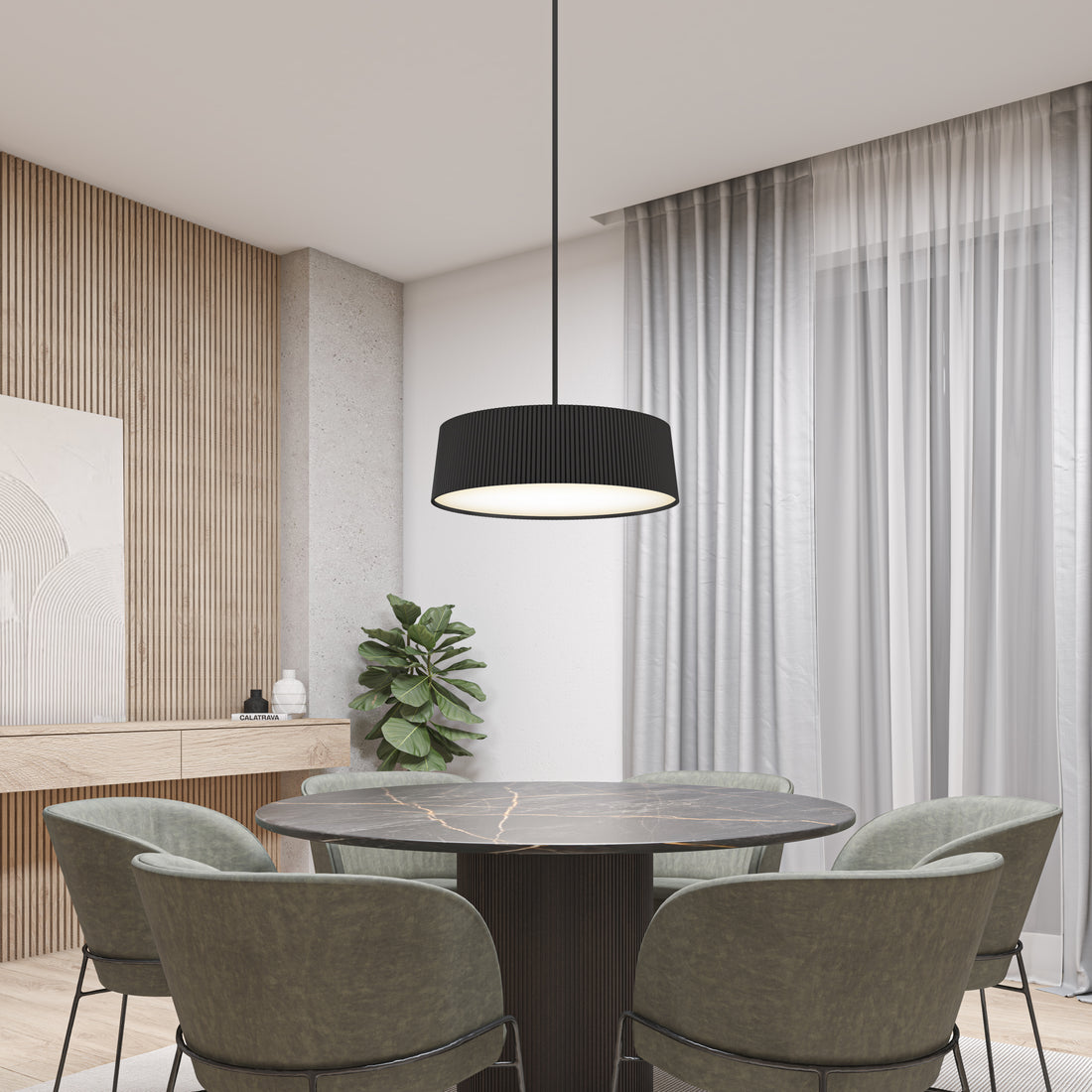 Groove Drum LED pendant light 3 CCT Matte in Matte Black | Artika Canada