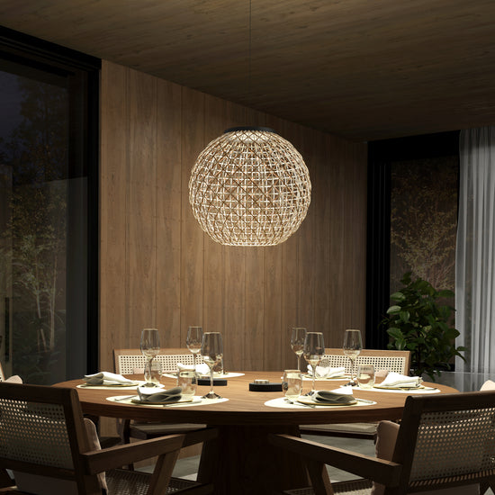 Benson LED pendant light 5 CCT black and rattan | Artika Canada