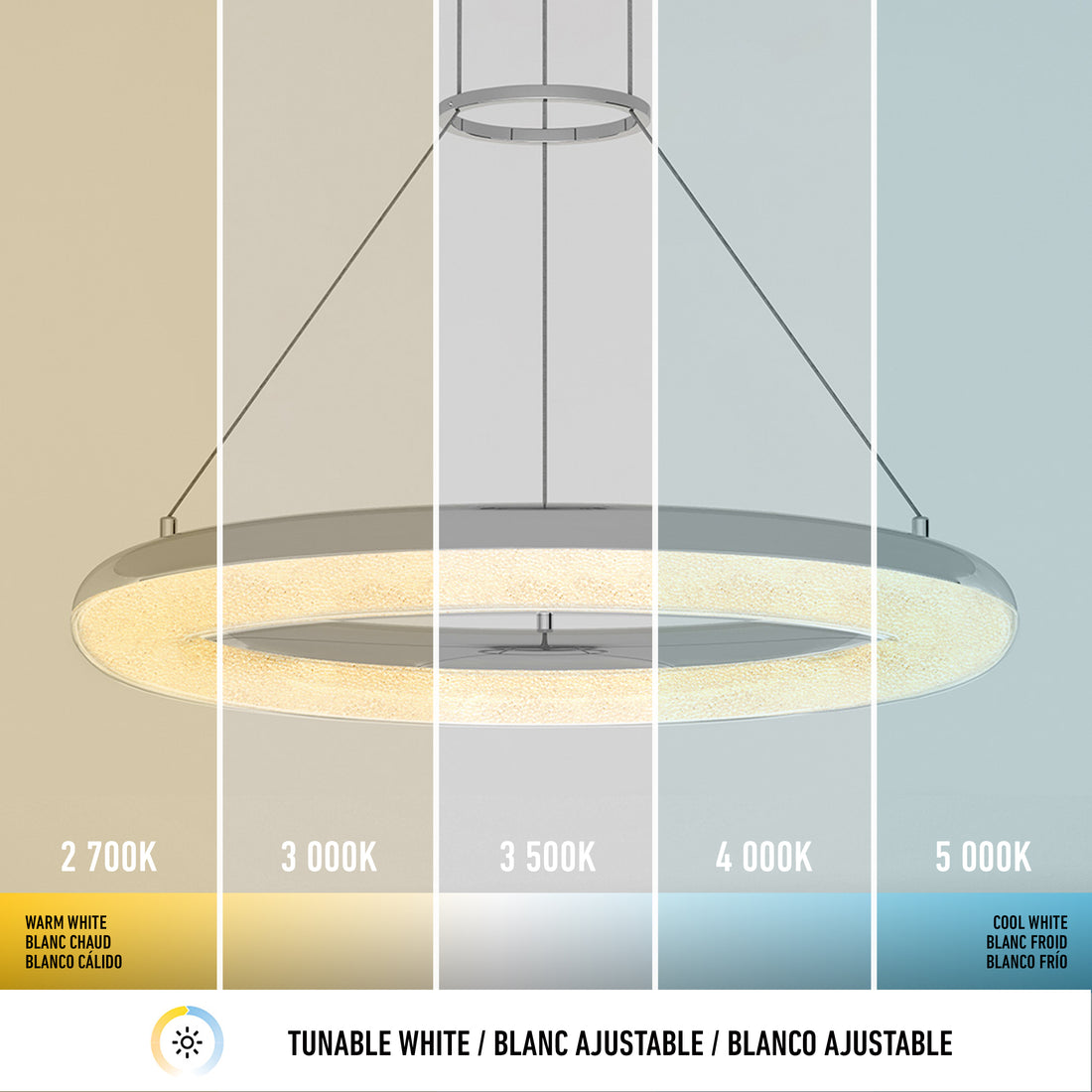 Famous Optical LED pendant light 5 CCT chrome | Artika Canada